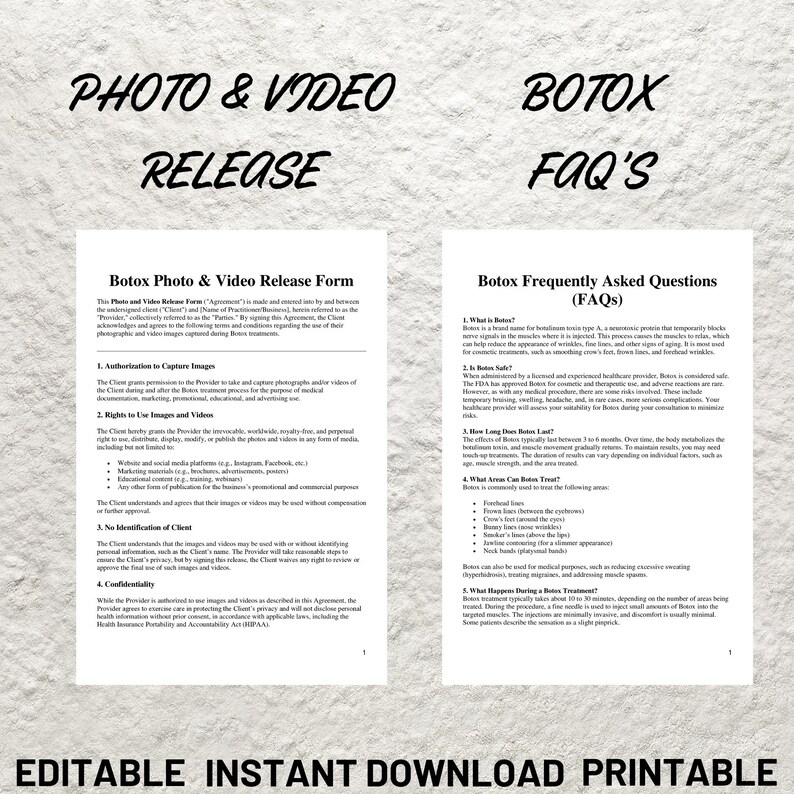 Botox Neurotoxin Form Bundle Editable Botox Consent Form Botulin Toxin ...