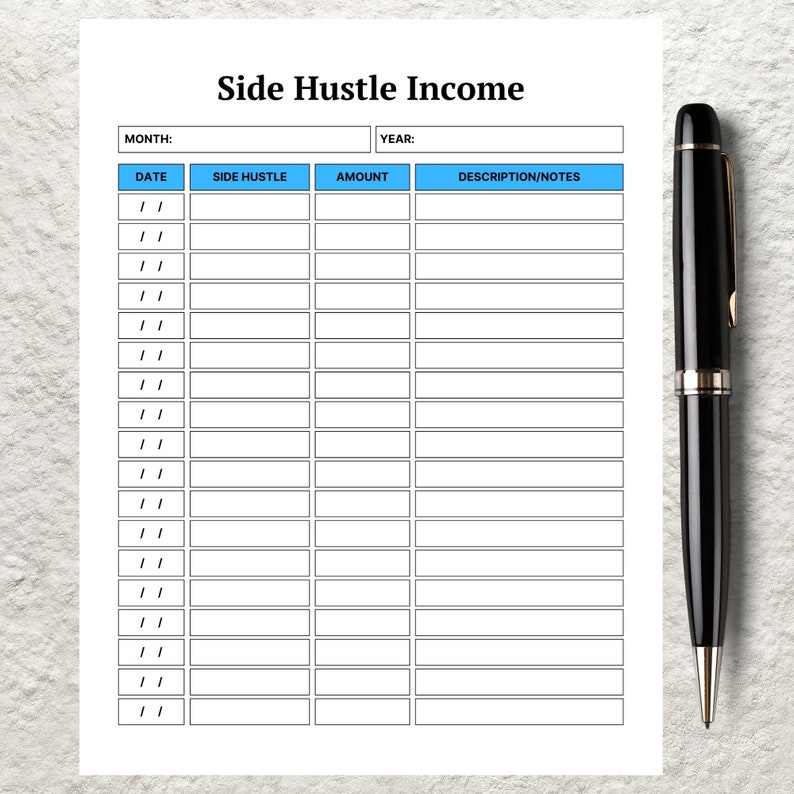 Side Hustle Income Tracker Template Printable Passive Income Stream ...