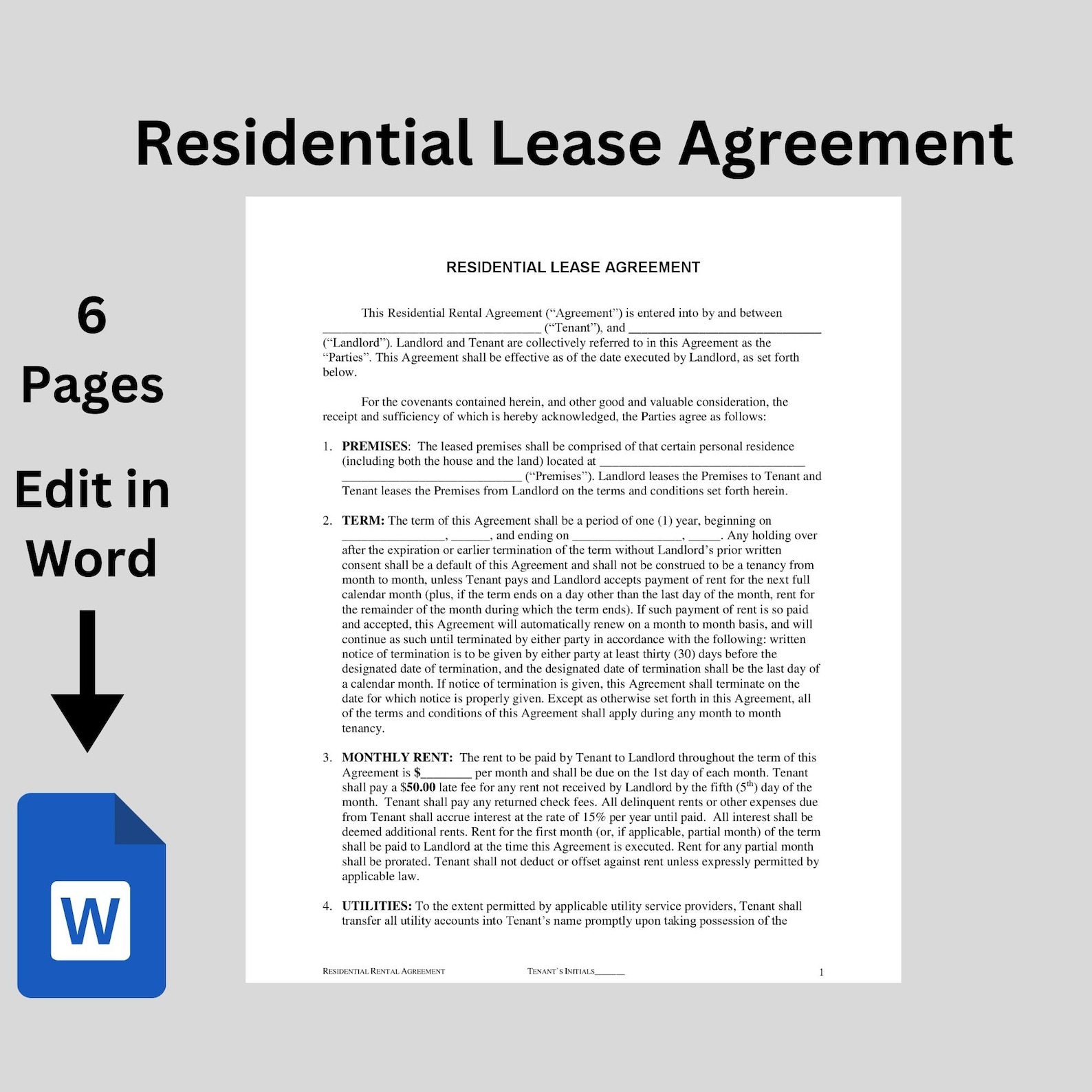 Residential Lease Agreement - Editable Rental Agreement & Printable ...