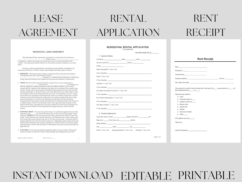 Editable Landlord Forms Bundle: Lease Agreement, Eviction Notice ...