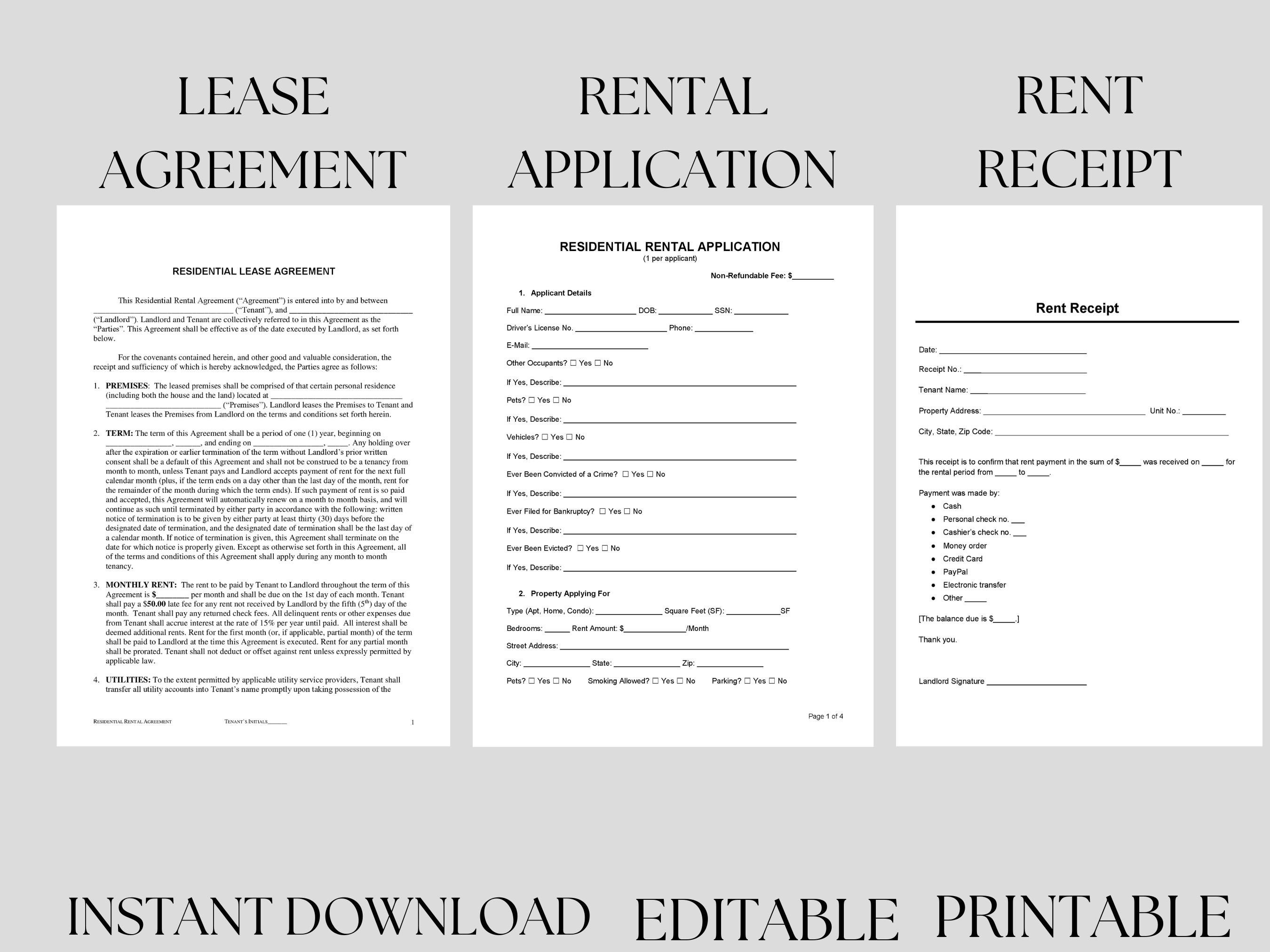 Digital Download Landlord Forms Bundle - PLR Rental Editable Word ...