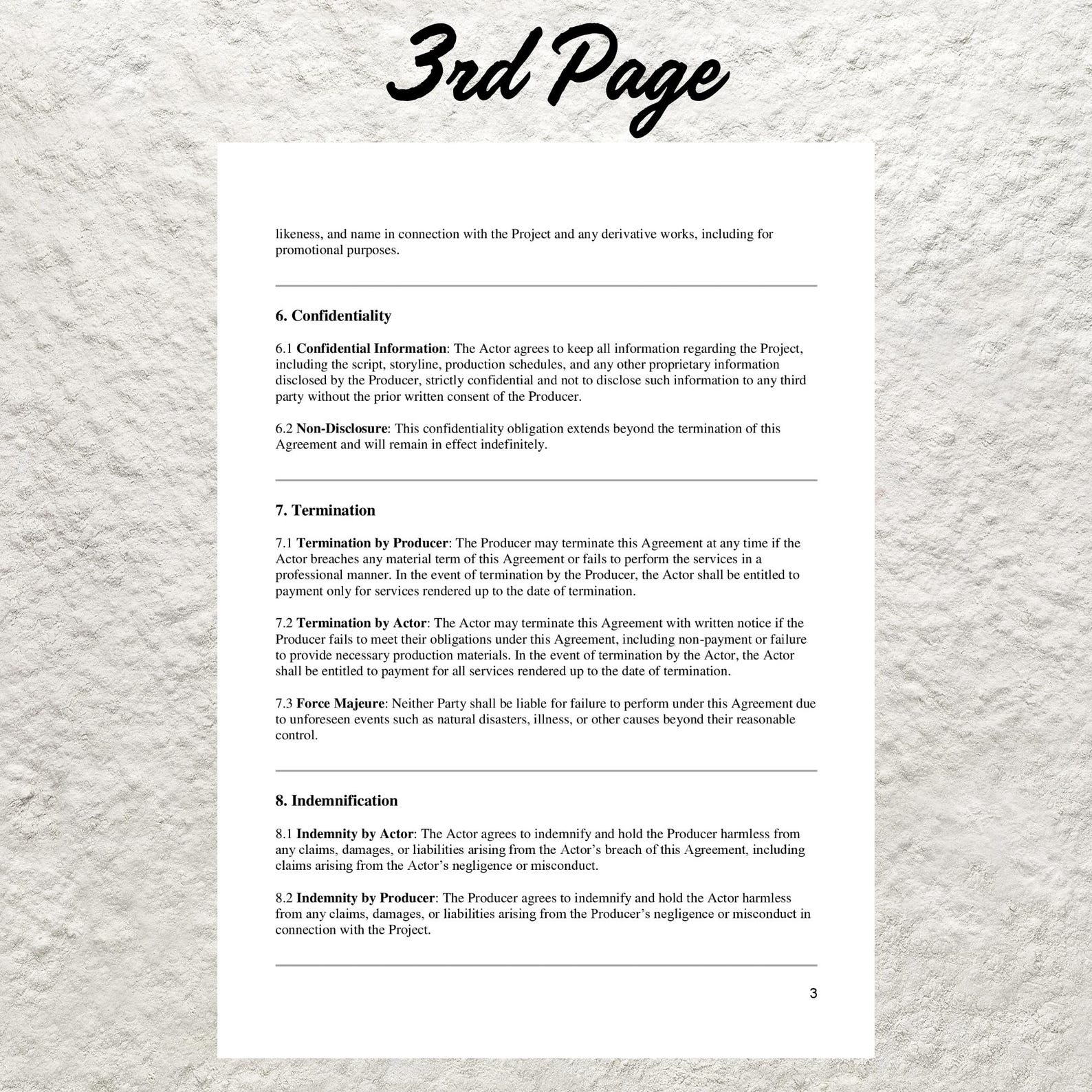 Professional Actor Contract Template Editable Actor Agreement Printable ...