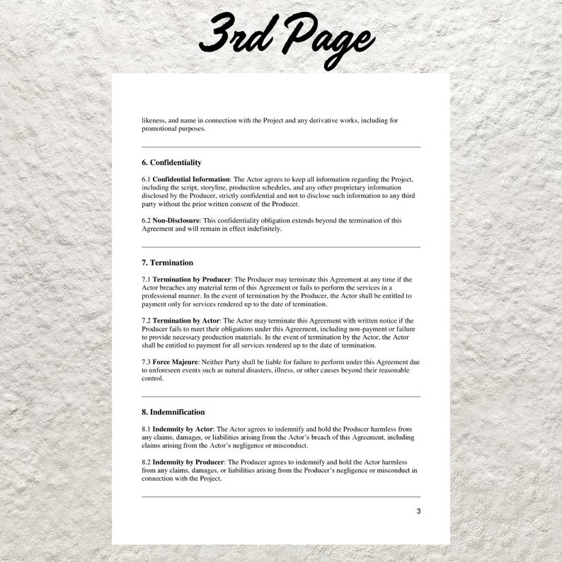 Professional Actor Contract Template Editable Actor Agreement Printable ...