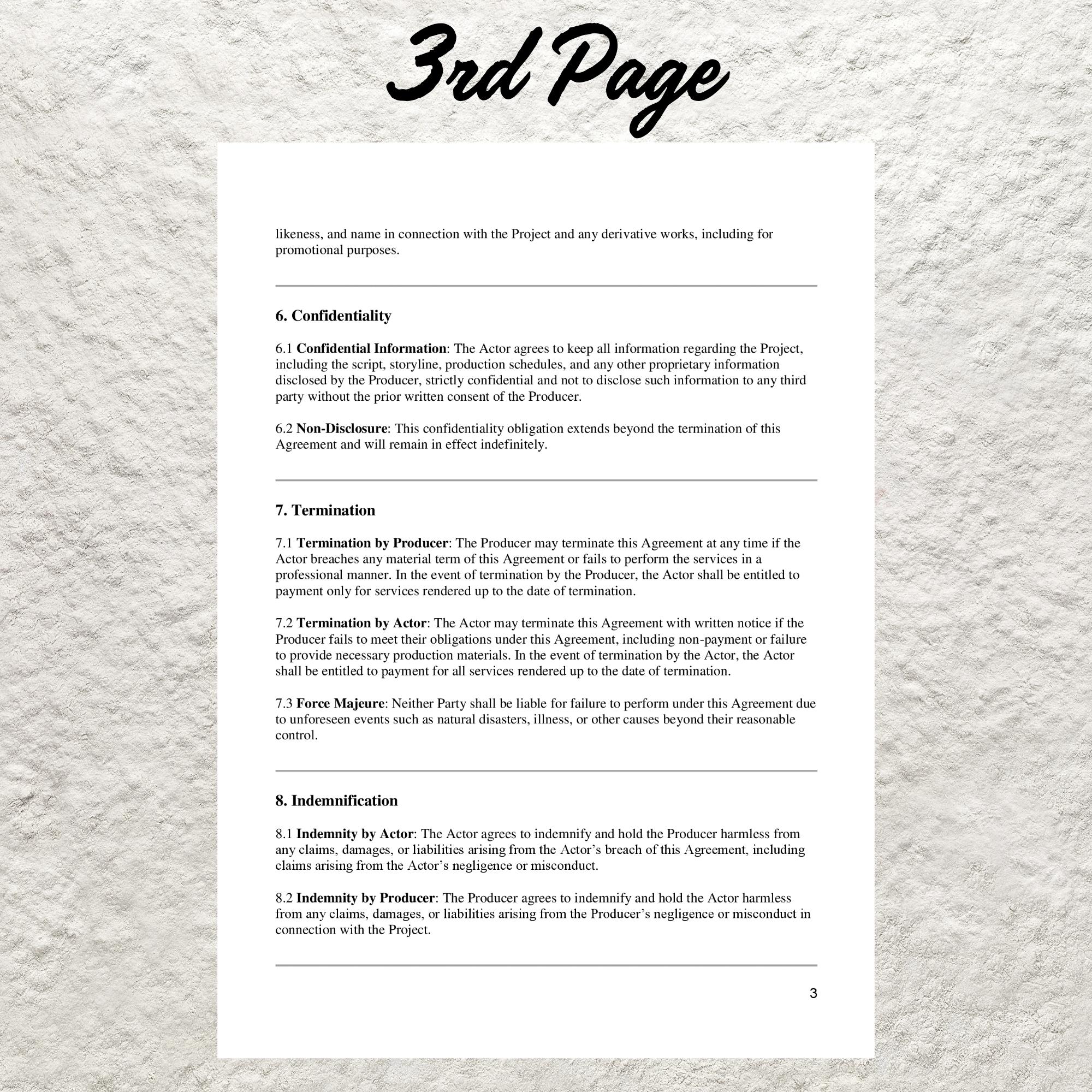 Professional Actor Contract Template Editable Actor Agreement Printable ...