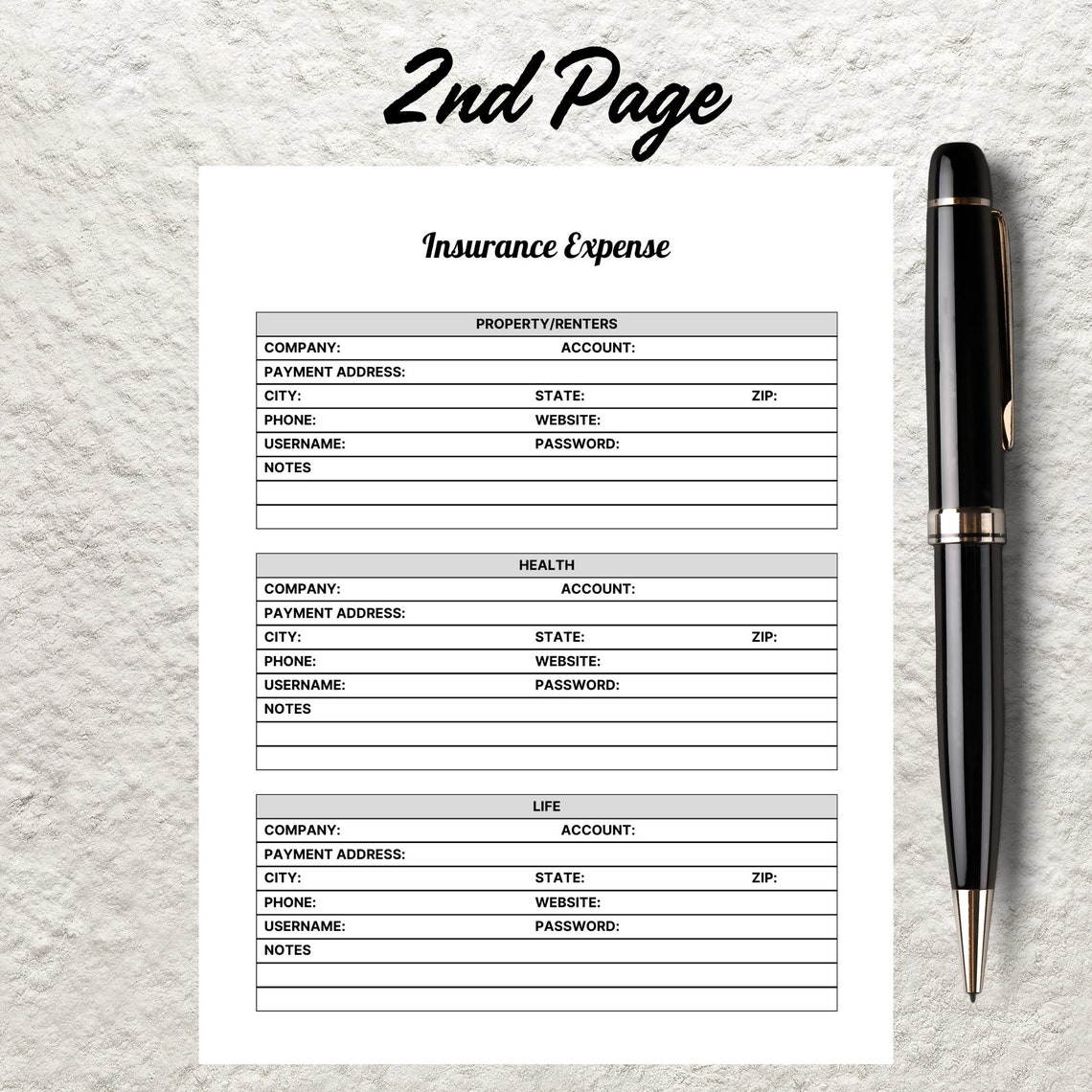 Insurance Details Information Tracker Planner Printable Insurance ...