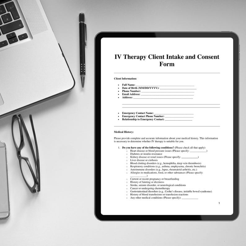 IV Therapy Consent Form Template Editable Intravenous Therapy Client ...