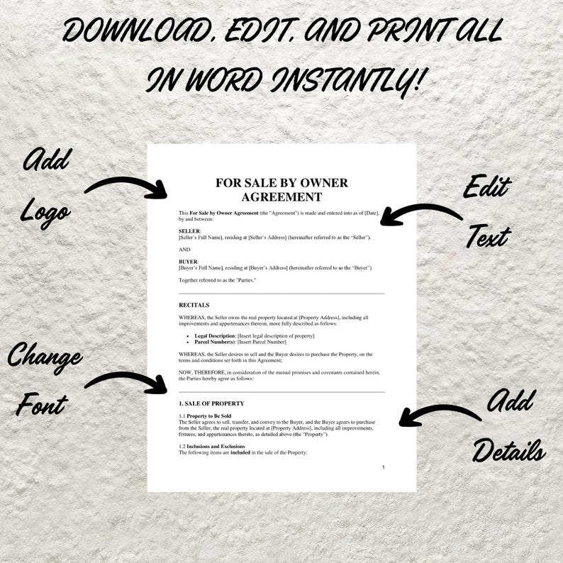 FSBO Contract Template – Editable Real Estate Agreement (PDF) - Etsy