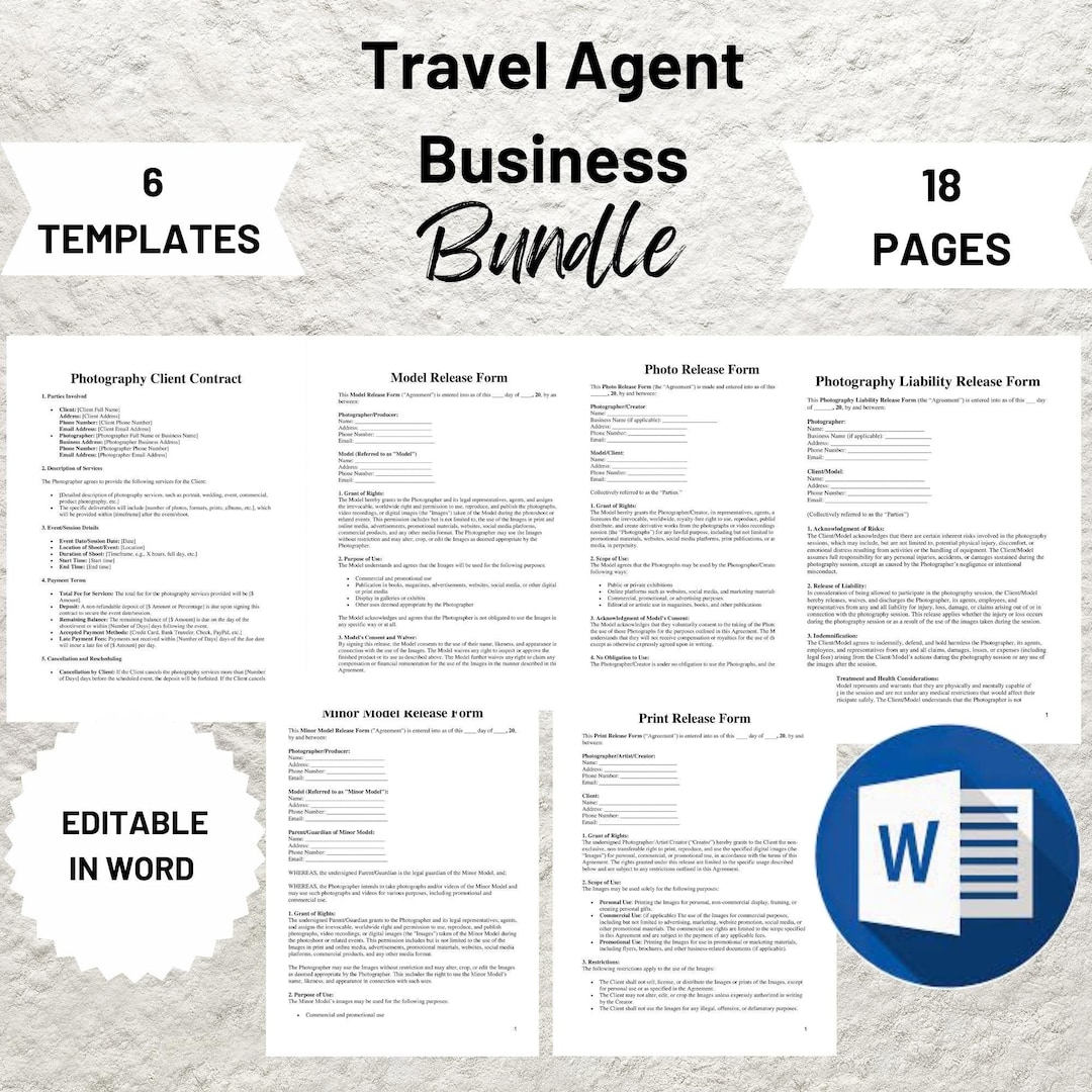 Travel Agent Forms Bundle Editable Travel Business Form Travel Invoice ...