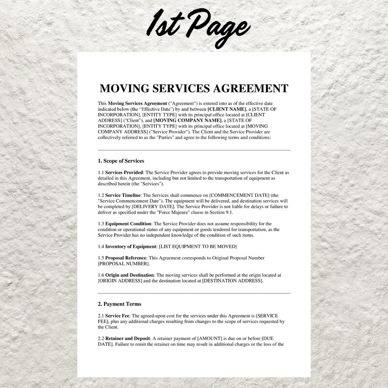 Moving Contract Template Editable Professional Moving Services ...