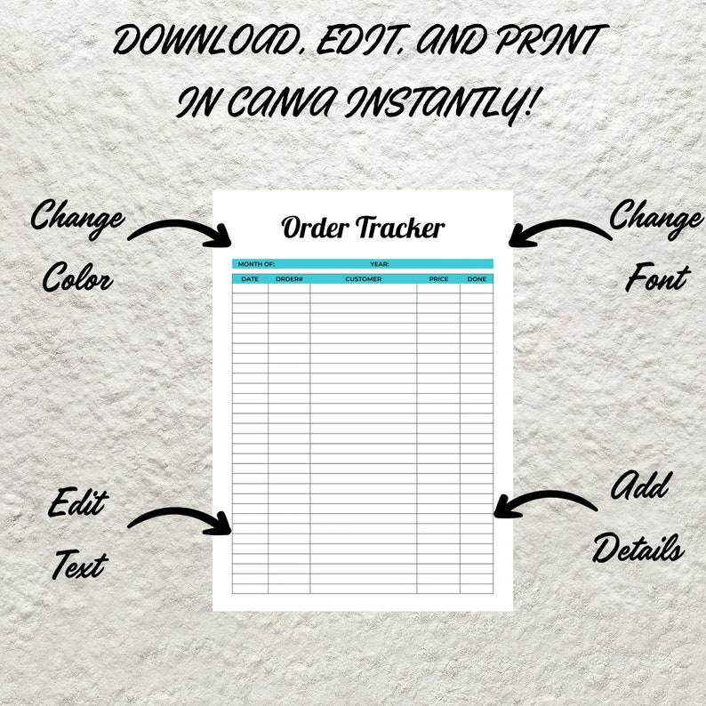 Printable Order Tracker Form Template Small Business Order Log Order ...