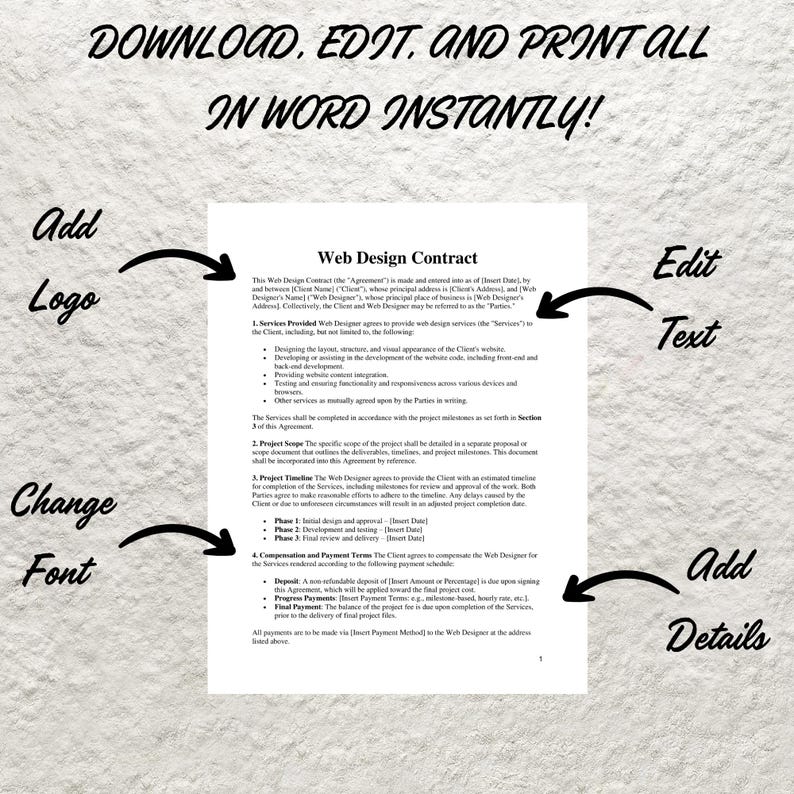 Web Design Forms Bundle Editable Wed Design Contract Printable Wed ...