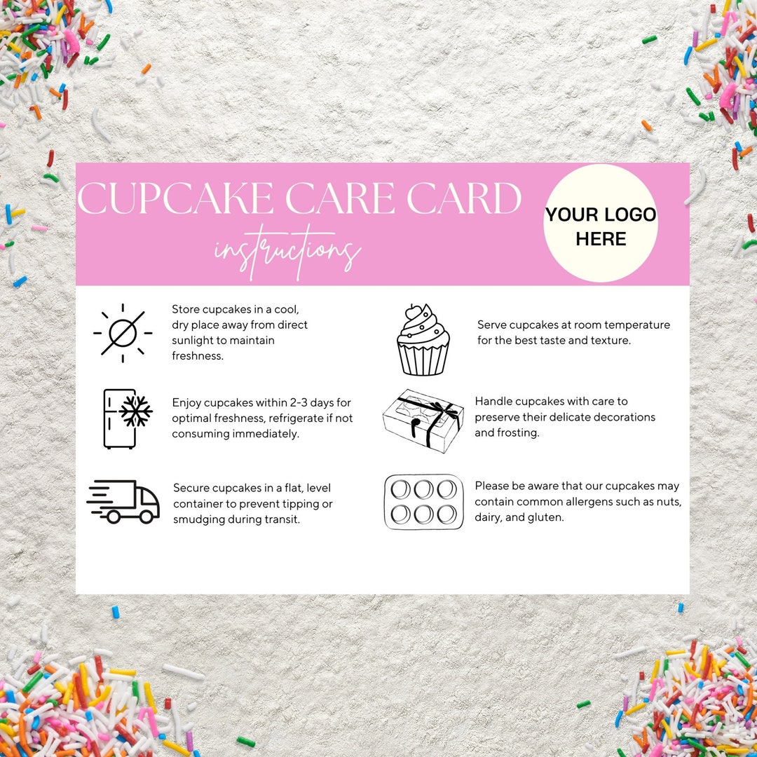 Cupcake Care Card Canva Template Editable Cupcake Care Instructions ...