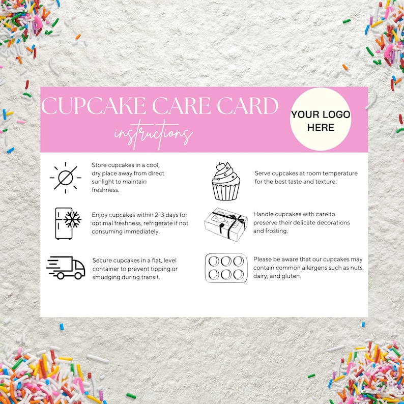 Editable Cupcake Care Card Template, Small Business (canva) - Etsy