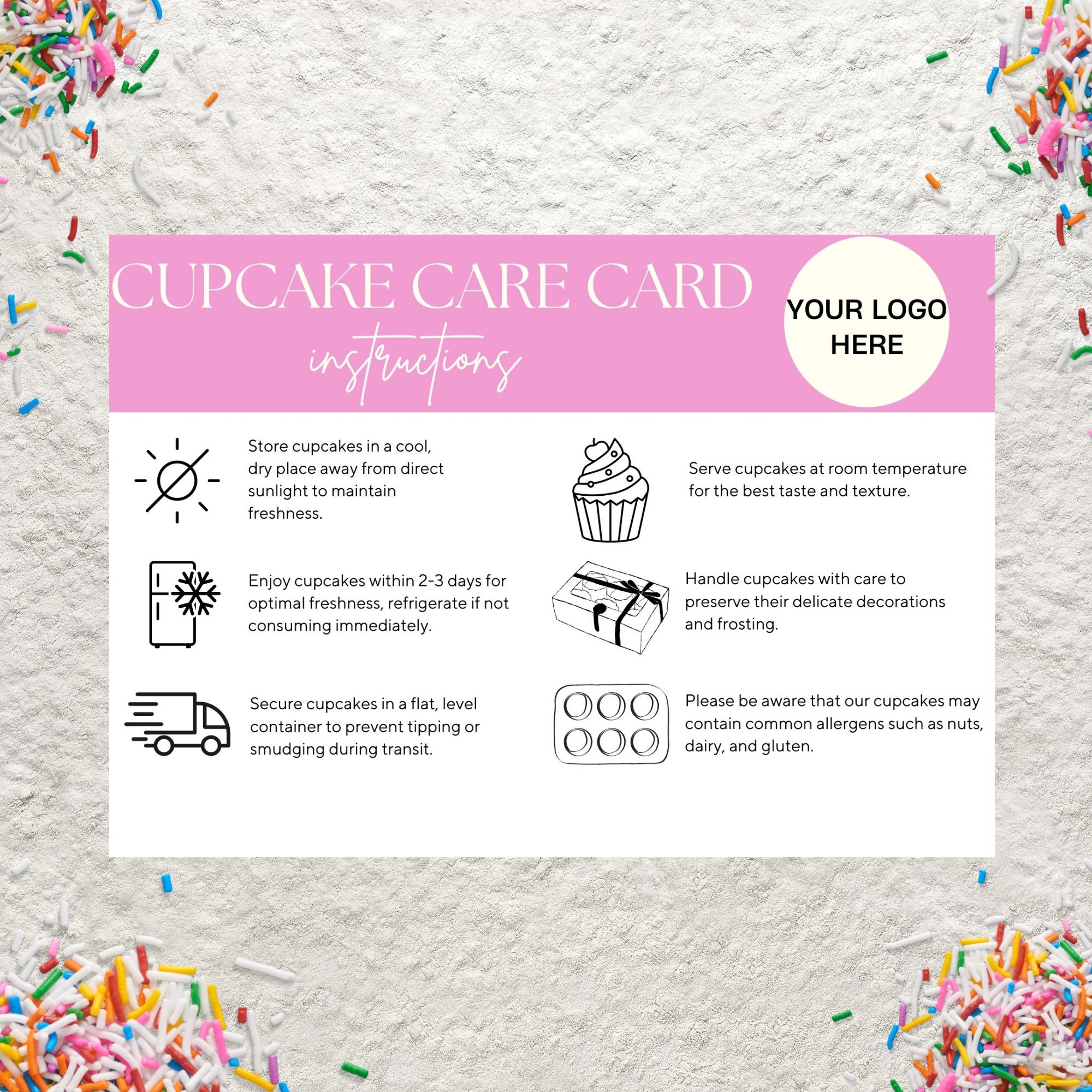 Cupcake Care Card Canva Template Editable Cupcake Care Instructions ...
