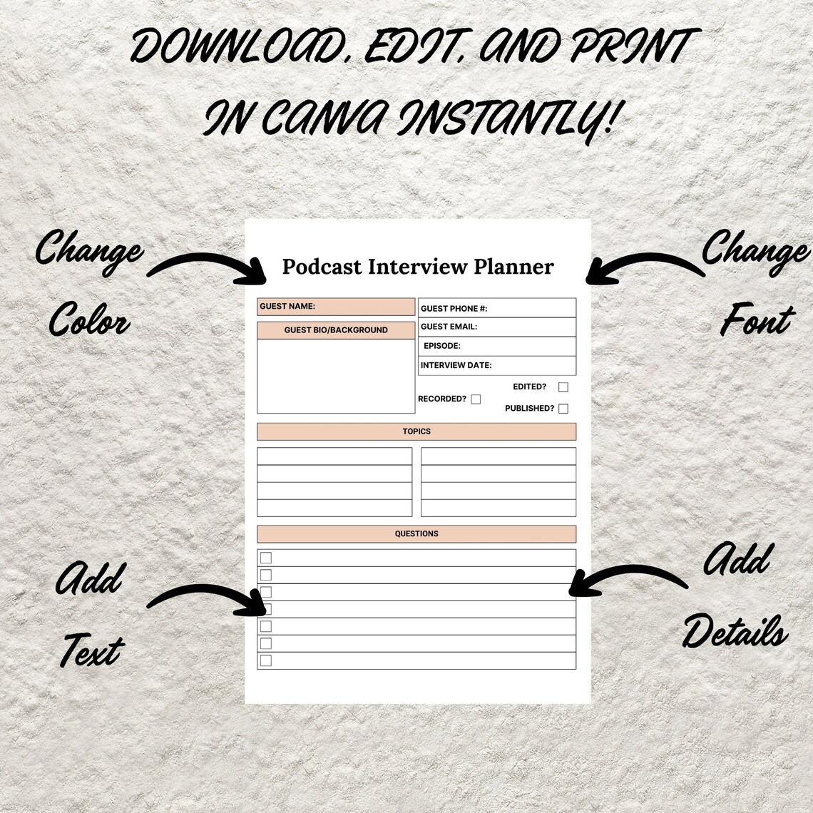 Printable Podcast Episode Planner Worksheet Template Podcast Content ...
