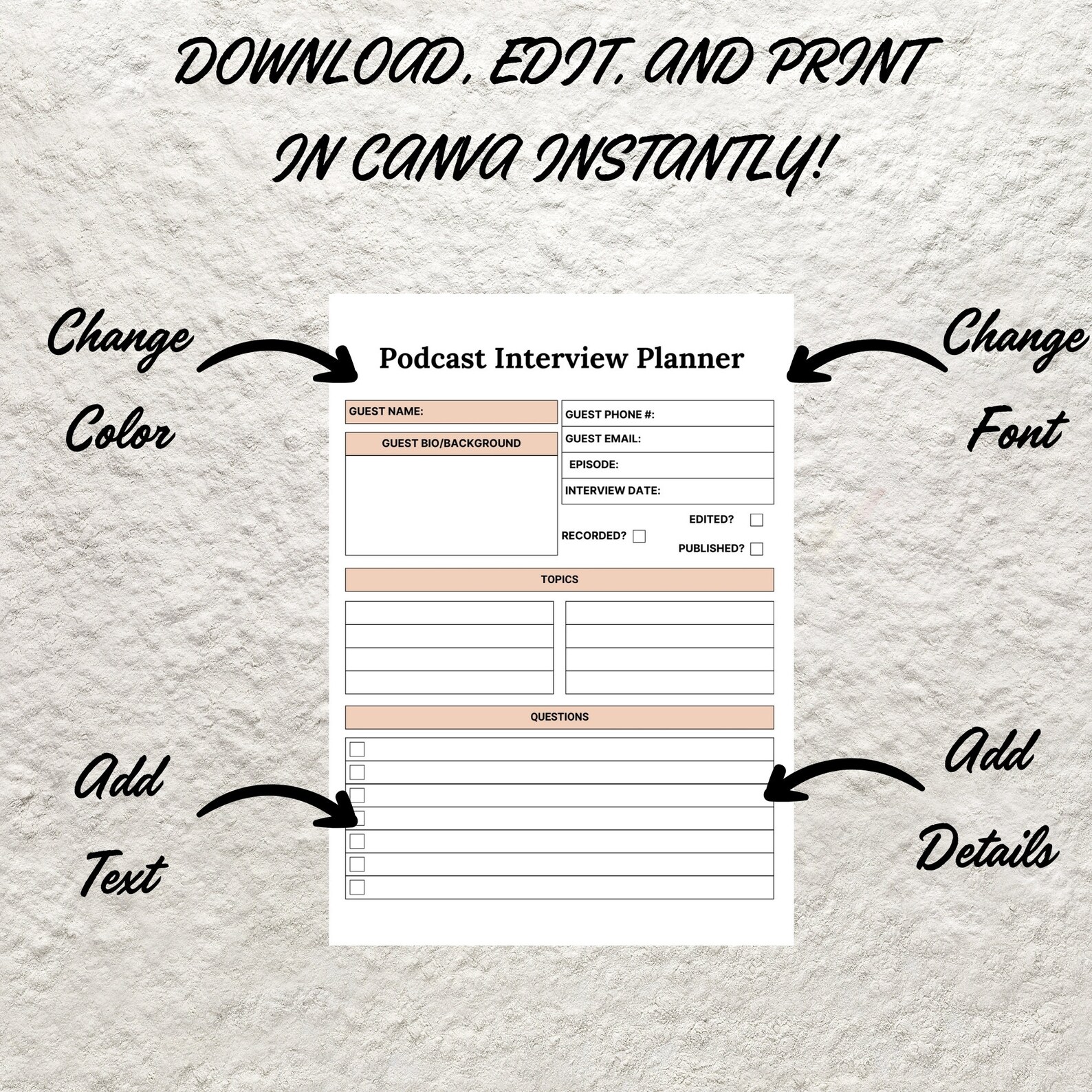 Printable Podcast Episode Planner Worksheet Template Podcast Content ...