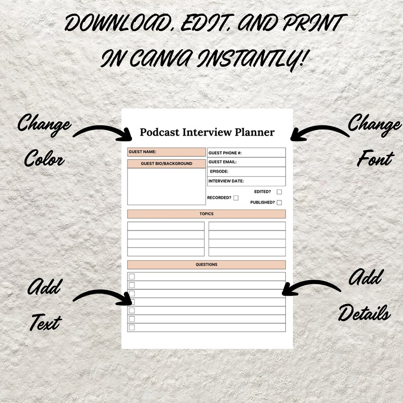 Printable Podcast Episode Planner Worksheet Template Podcast Content ...