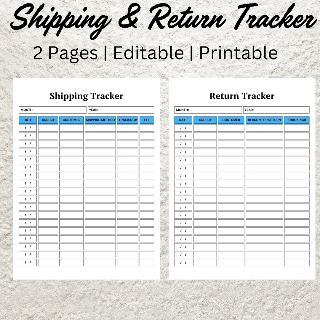 Shipping and Returns Tracker Template Printable Online Business Return ...