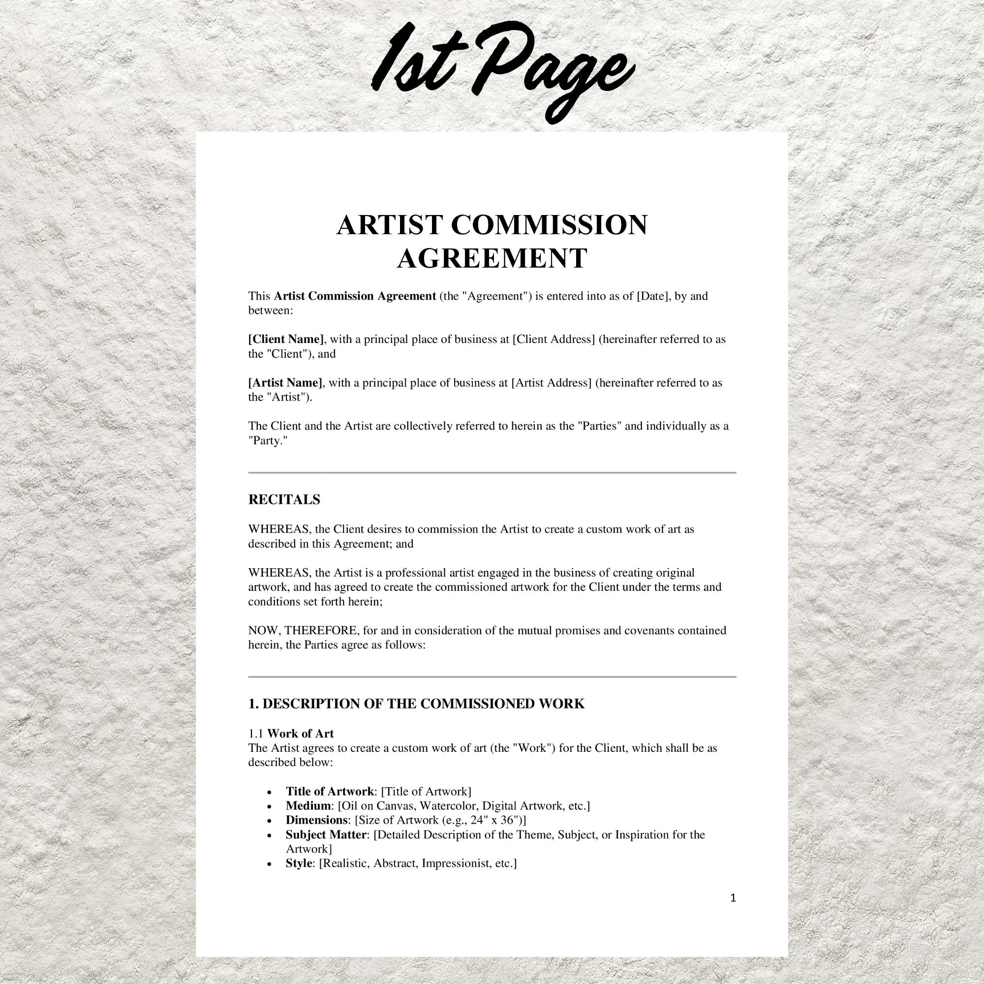 Artist Commission Contract Template: Editable Service Agreement (pdf ...
