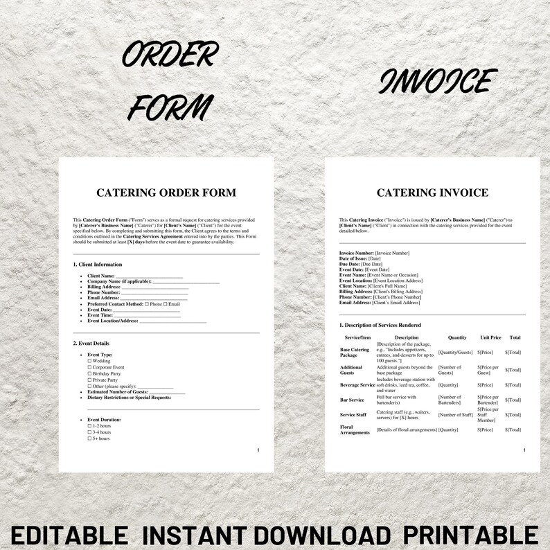 Catering Services Contract Template Bundle: Editable Business Forms ...