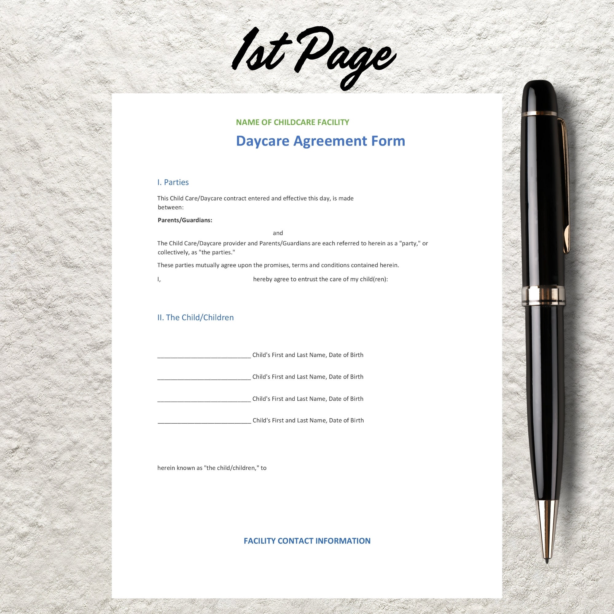 Editable Daycare Contract Template - Printable Childcare Contract ...
