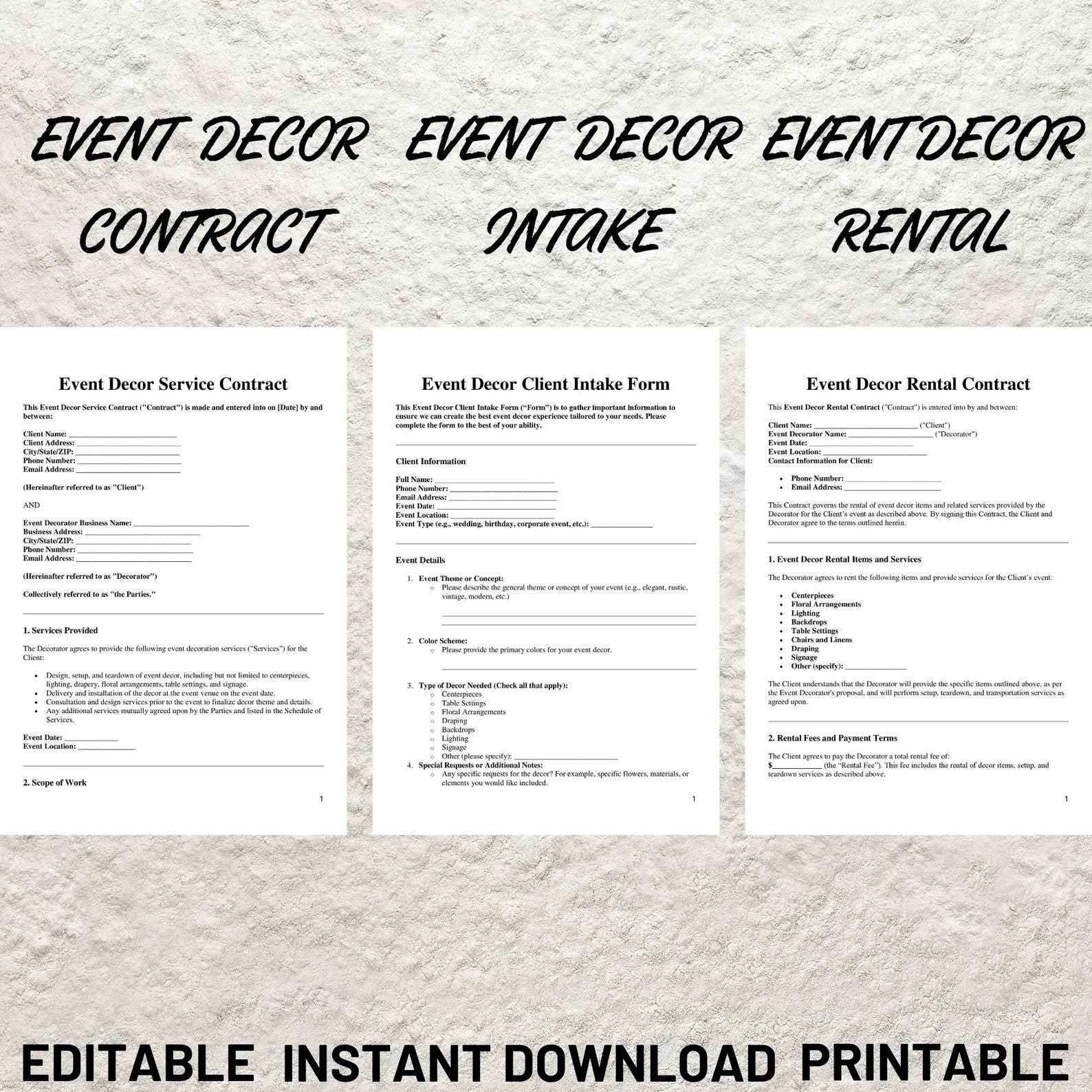 Event Planner Forms Bundle Editable Event Planner Service Agreement ...