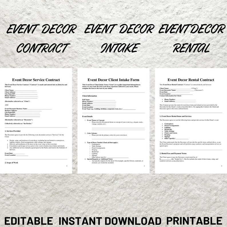 Event Planner Forms Bundle Editable Event Planner Service Agreement ...