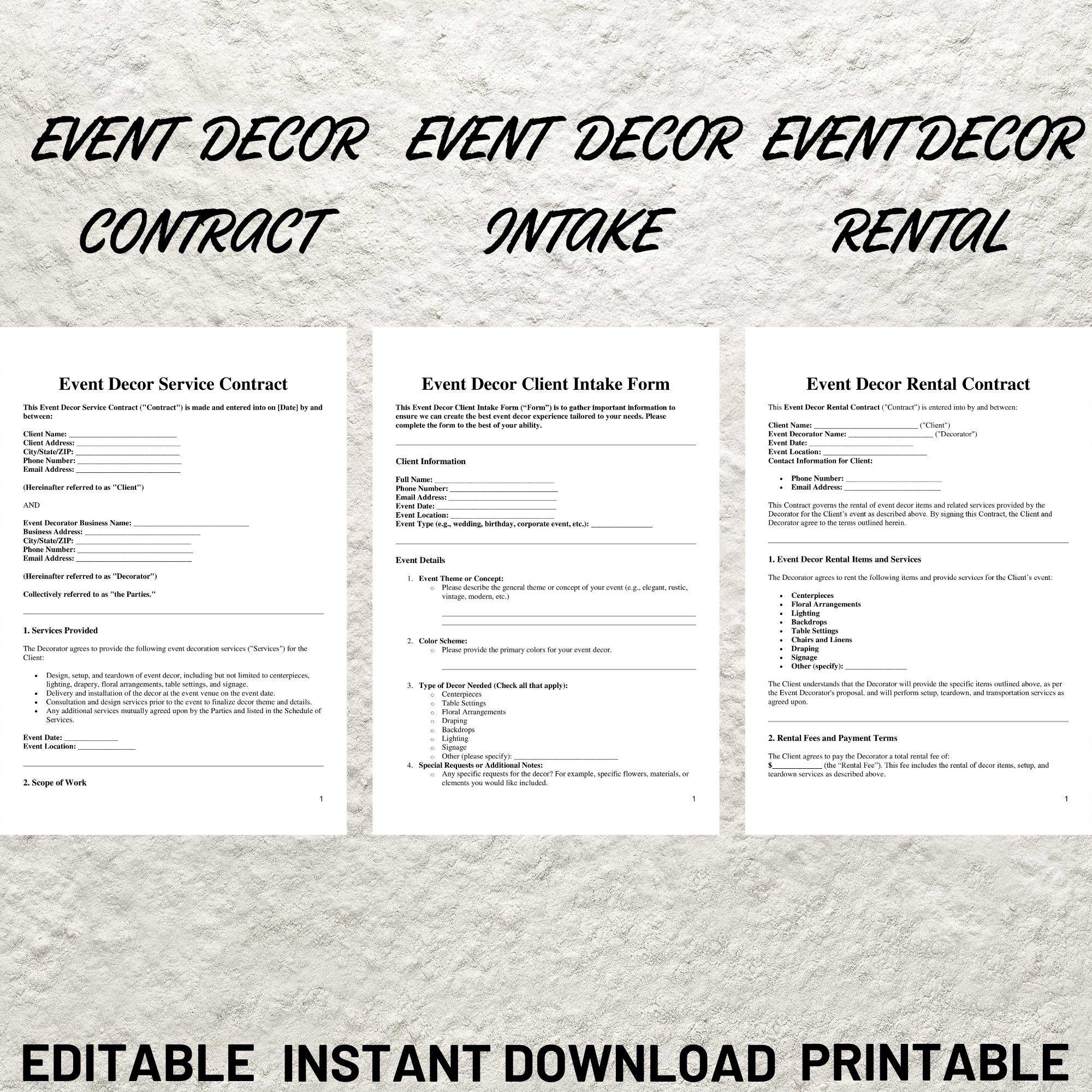 Event Planner Forms Bundle Editable Event Planner Service Agreement ...