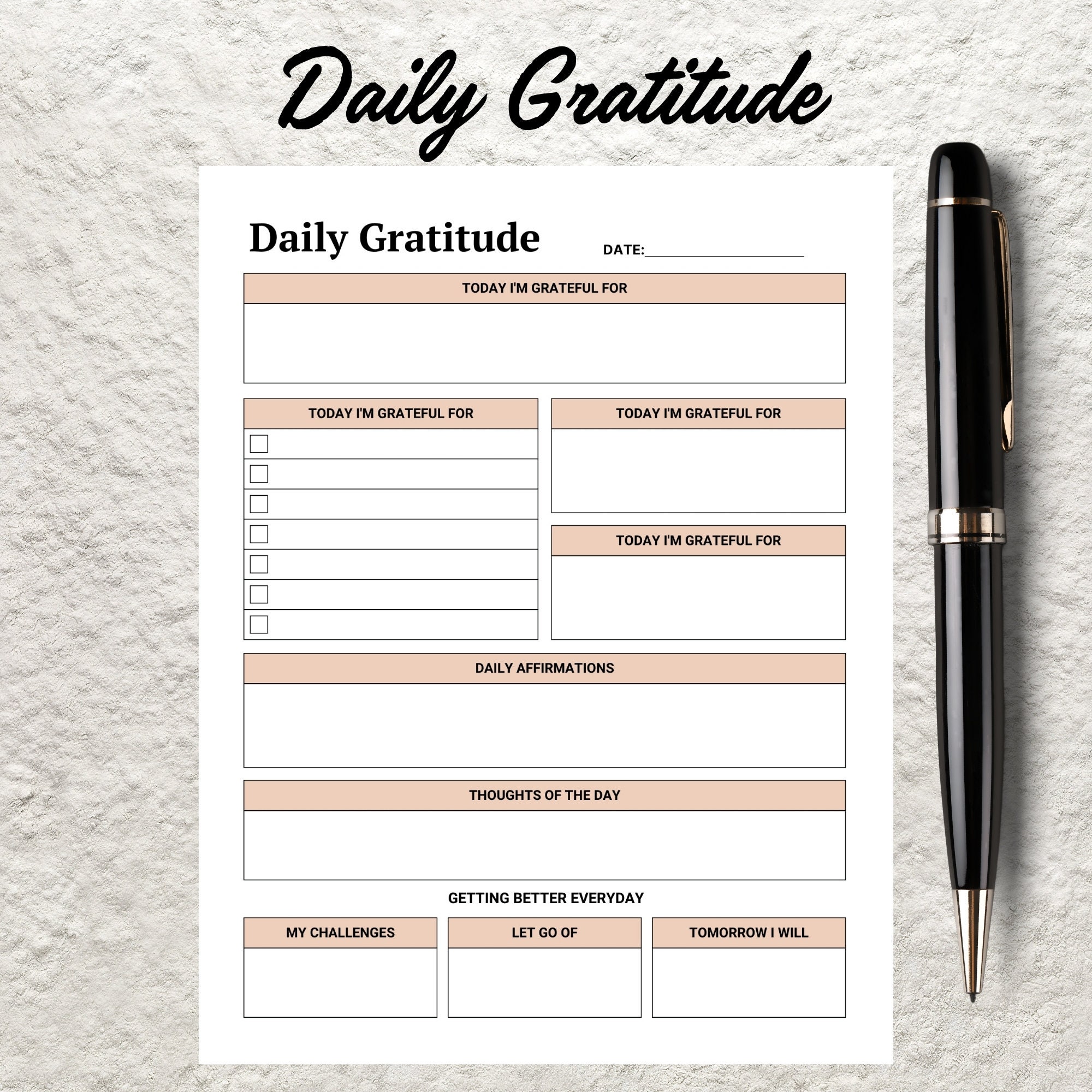 Printable Gratitude Journal Template Daily Weekly Monthly Gratitude ...