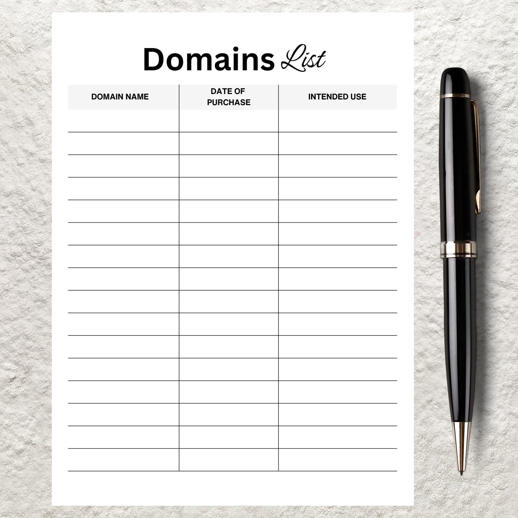 Printable Domain Name List Template Editable Domain Name Tracker ...