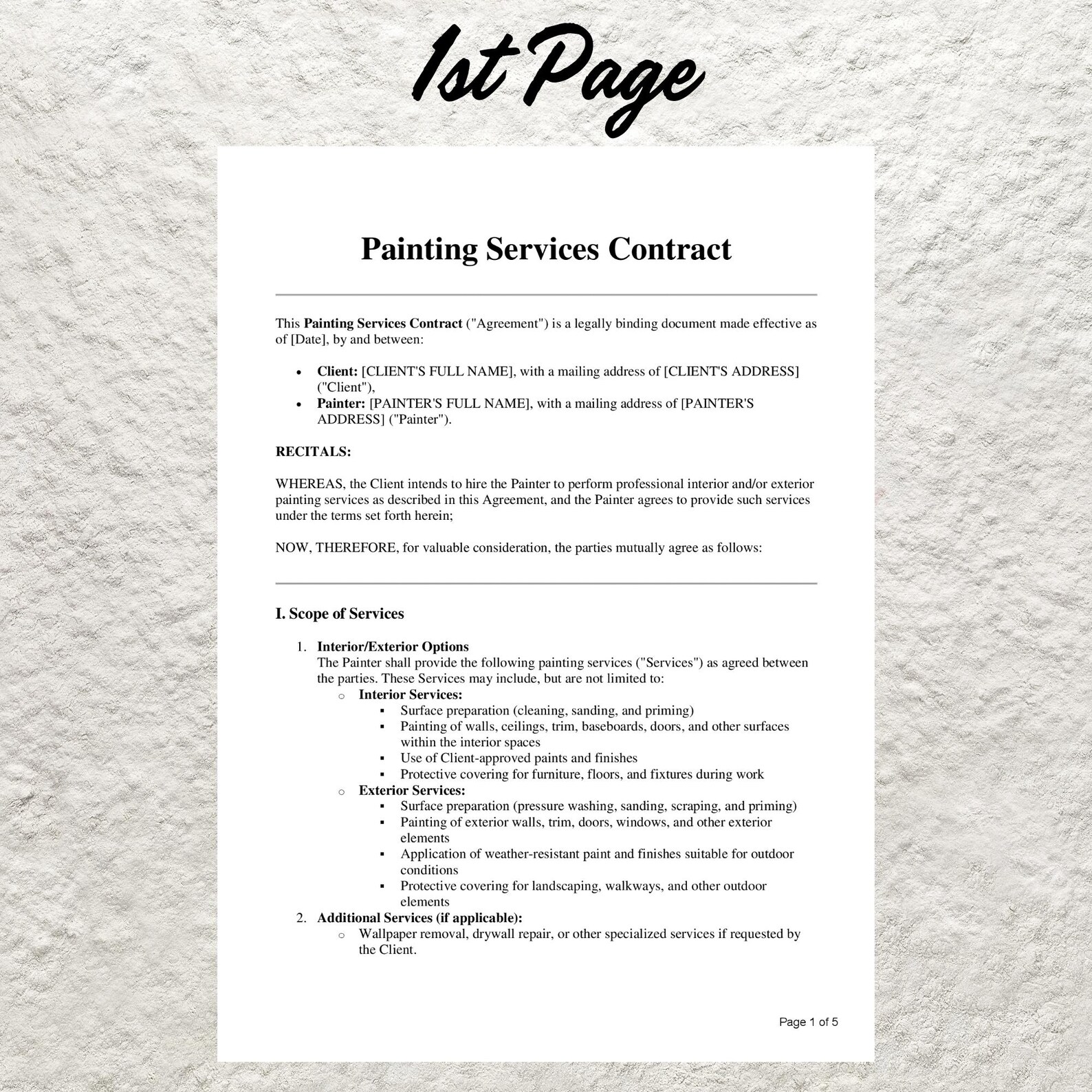 Painting Service Contract Template: Editable Interior & Exterior ...