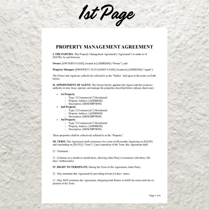 Property Management Agreement Template Editable Property Management ...