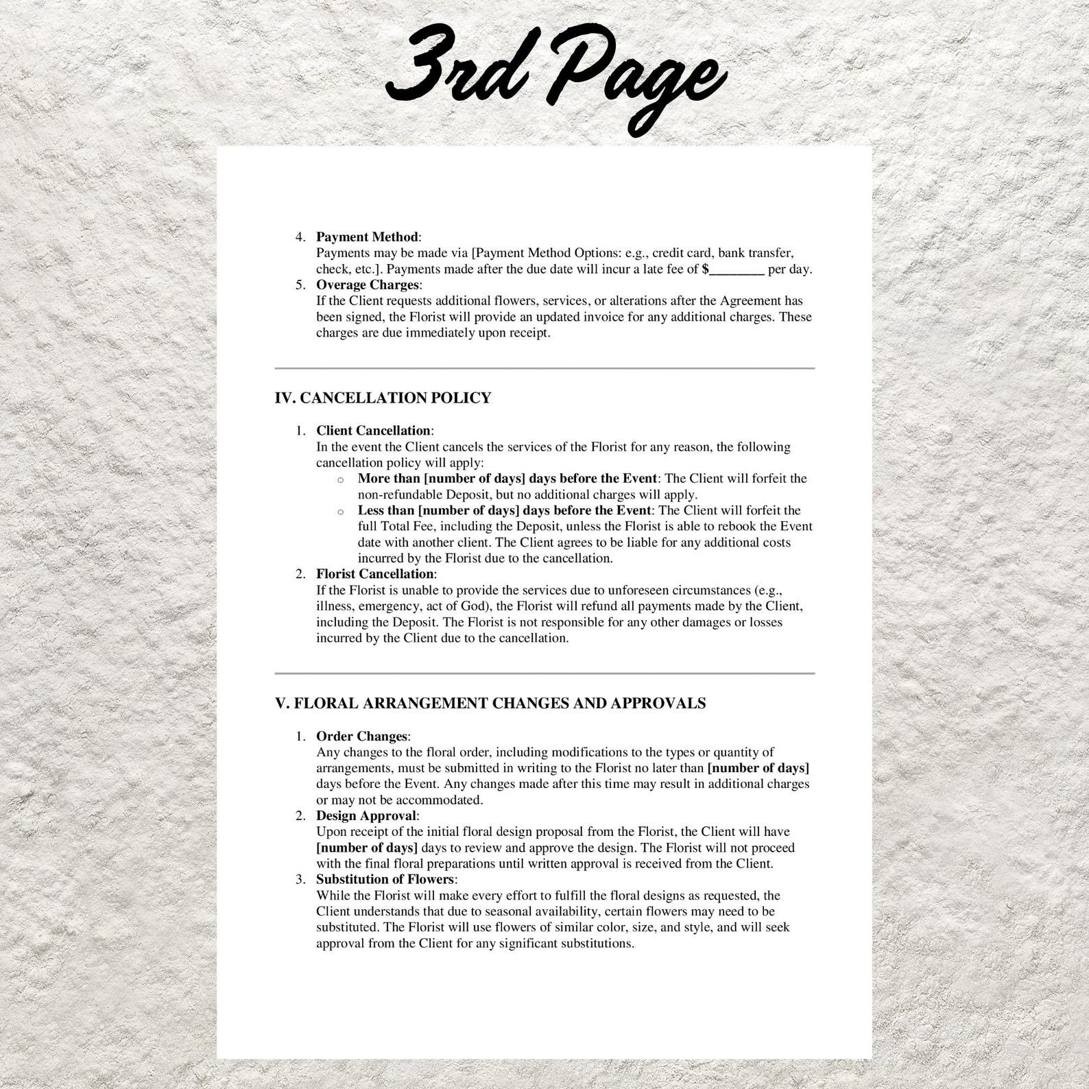 Wedding Florist Contract Template: Editable Floral Service Agreement ...