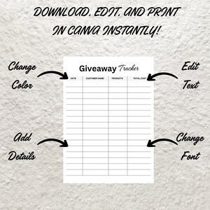 Giveaway Tracker Template Printable Social Media Planner Social Media ...
