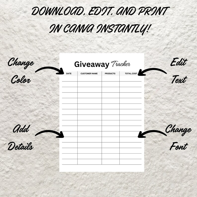 Giveaway Tracker Template Printable Social Media Planner Social Media ...