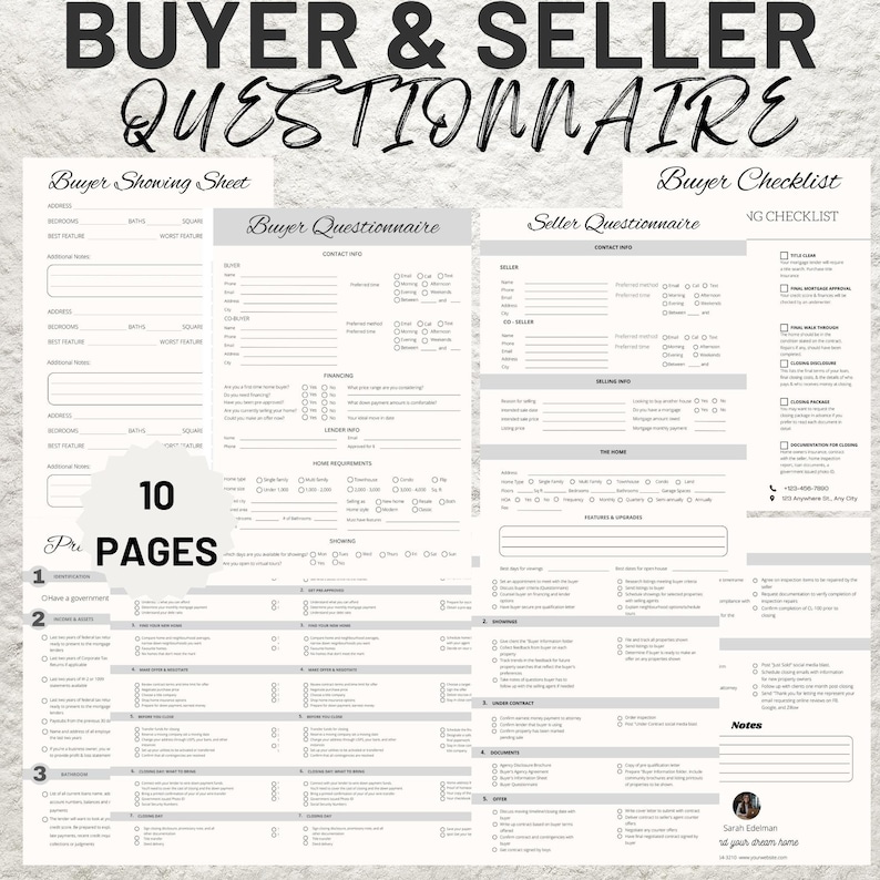 Real Estate Buyer & Seller Questionnaire Template Real Estate Client ...