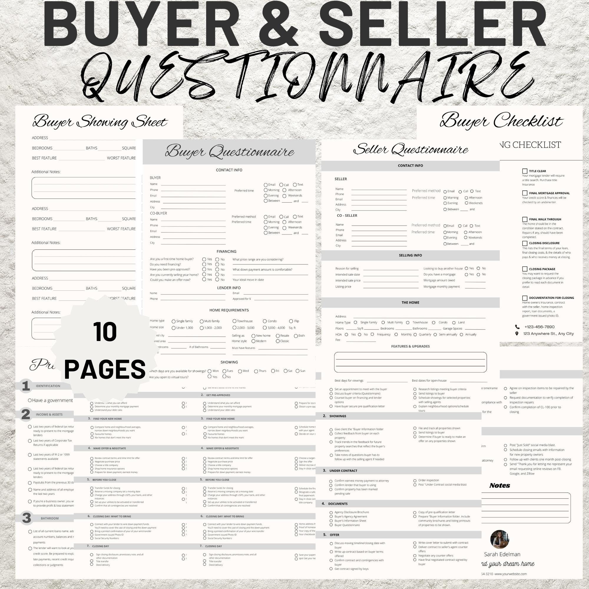 Real Estate Buyer & Seller Questionnaire Template Real Estate Client ...
