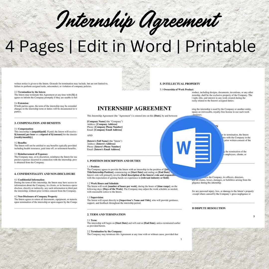Internship Agreement Template: Editable Student Intern Contract (PDF ...