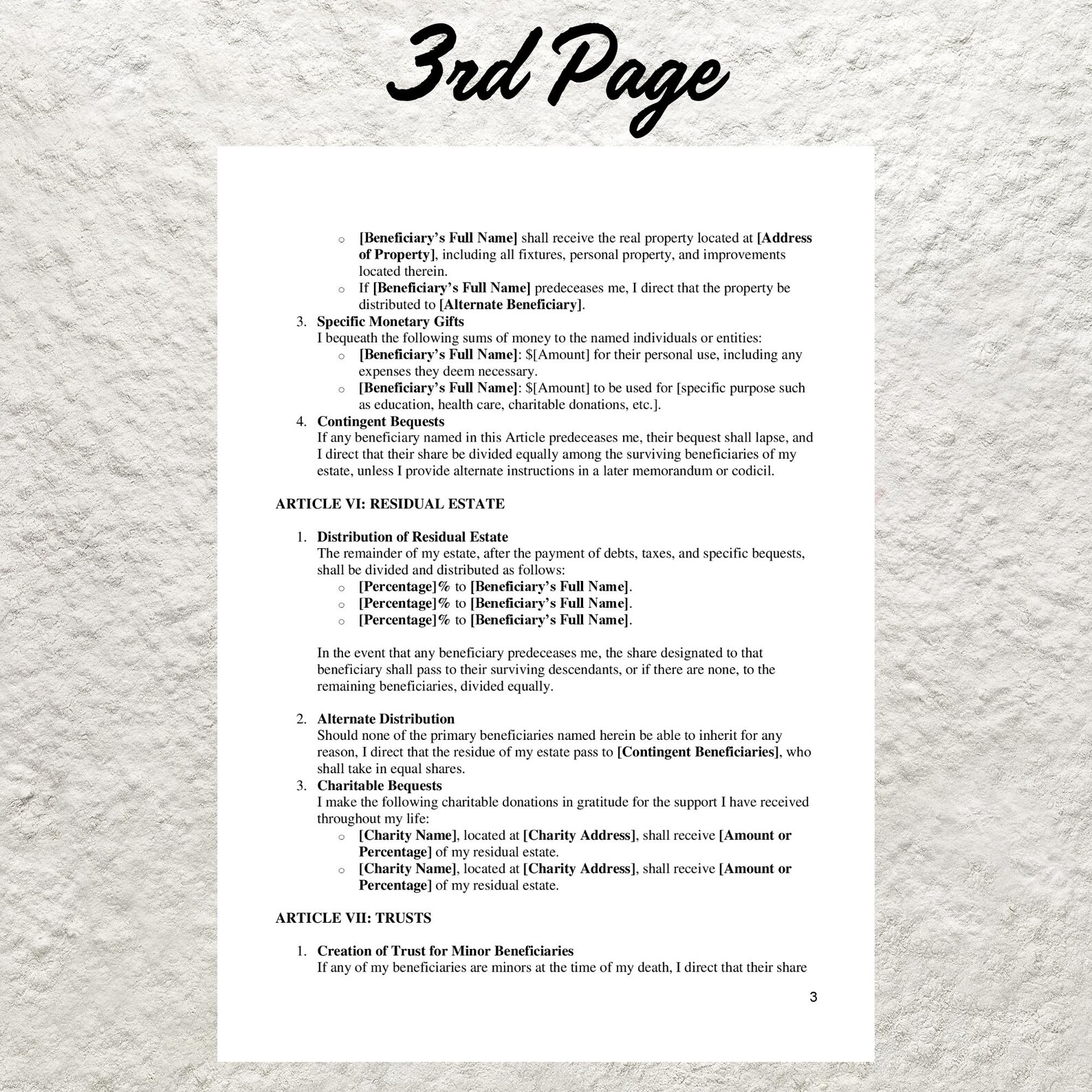 Last Will and Testament Template: Editable Legal Document (word ...