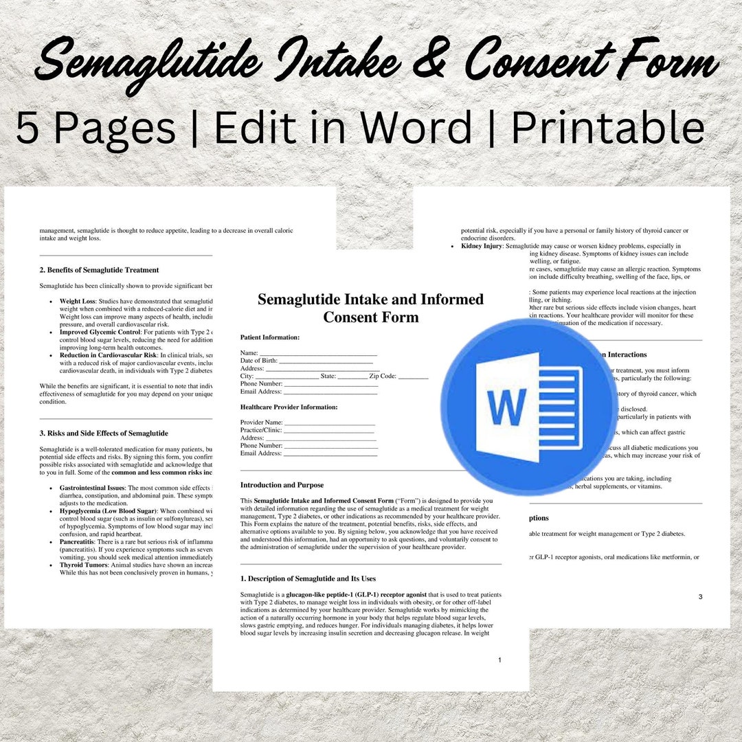 Semaglutide Consent Form Template Editable Semaglutide Client Intake ...
