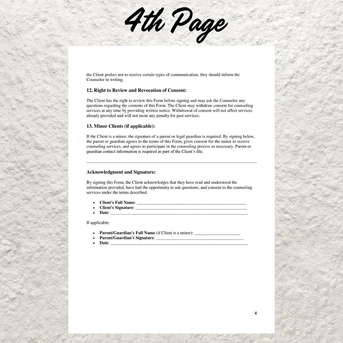 Counseling Intake Form Template Editable Informed Consent Form ...