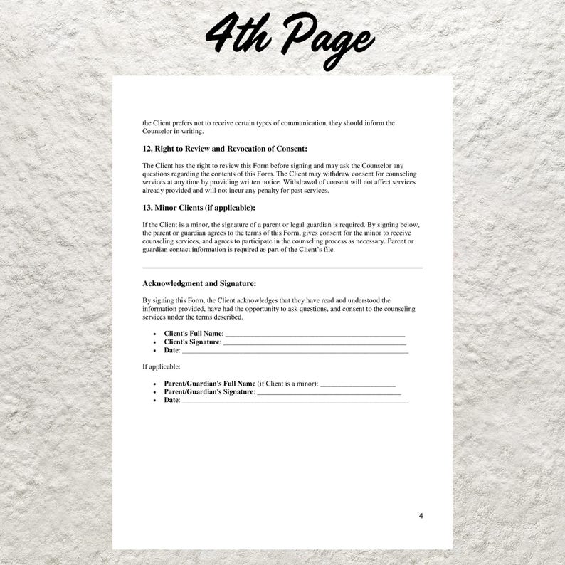 Counseling Intake Form Template: Editable Client Consent (PDF) - Etsy