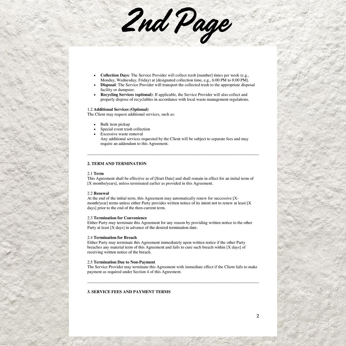 Valet Trash Service Contract Template: Editable Waste Removal Agreement ...