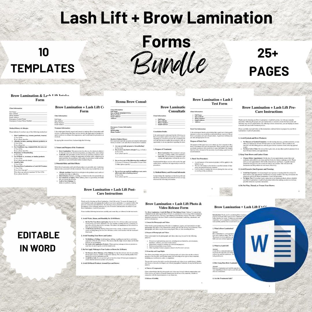 Lash Lift and Brown Lamination Form Templates Bundle Editable Lash ...