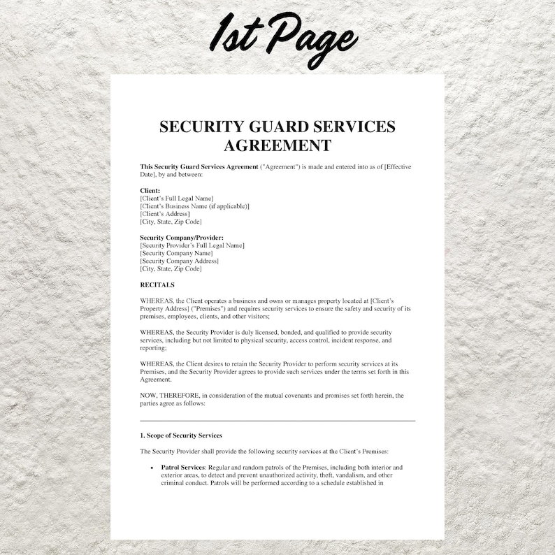 Security Guard Contract Template Editable Security Service Provider ...