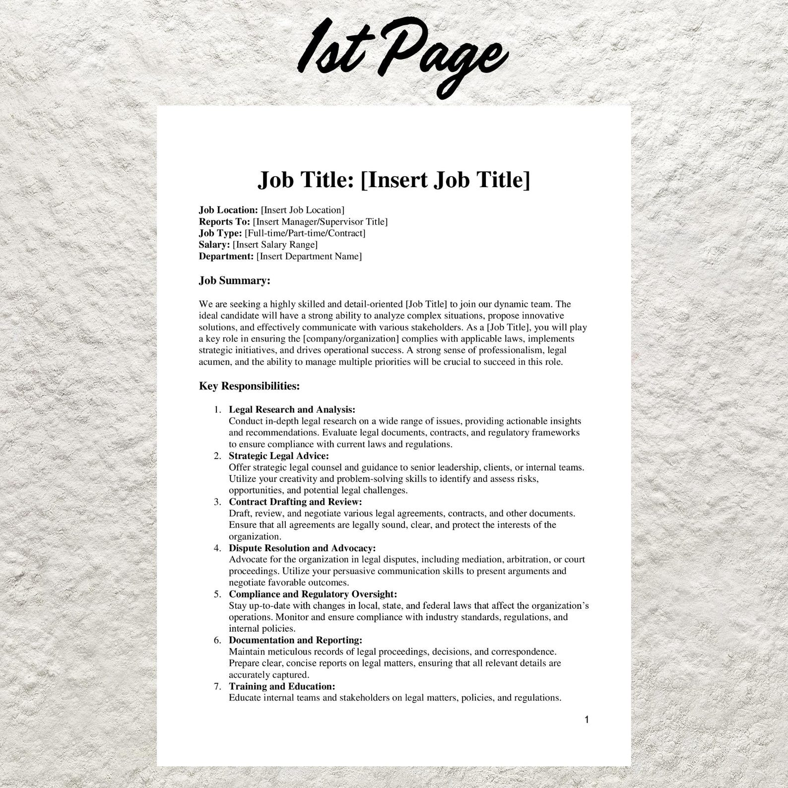 Job Description Template Editable Employee Job Description Printable ...