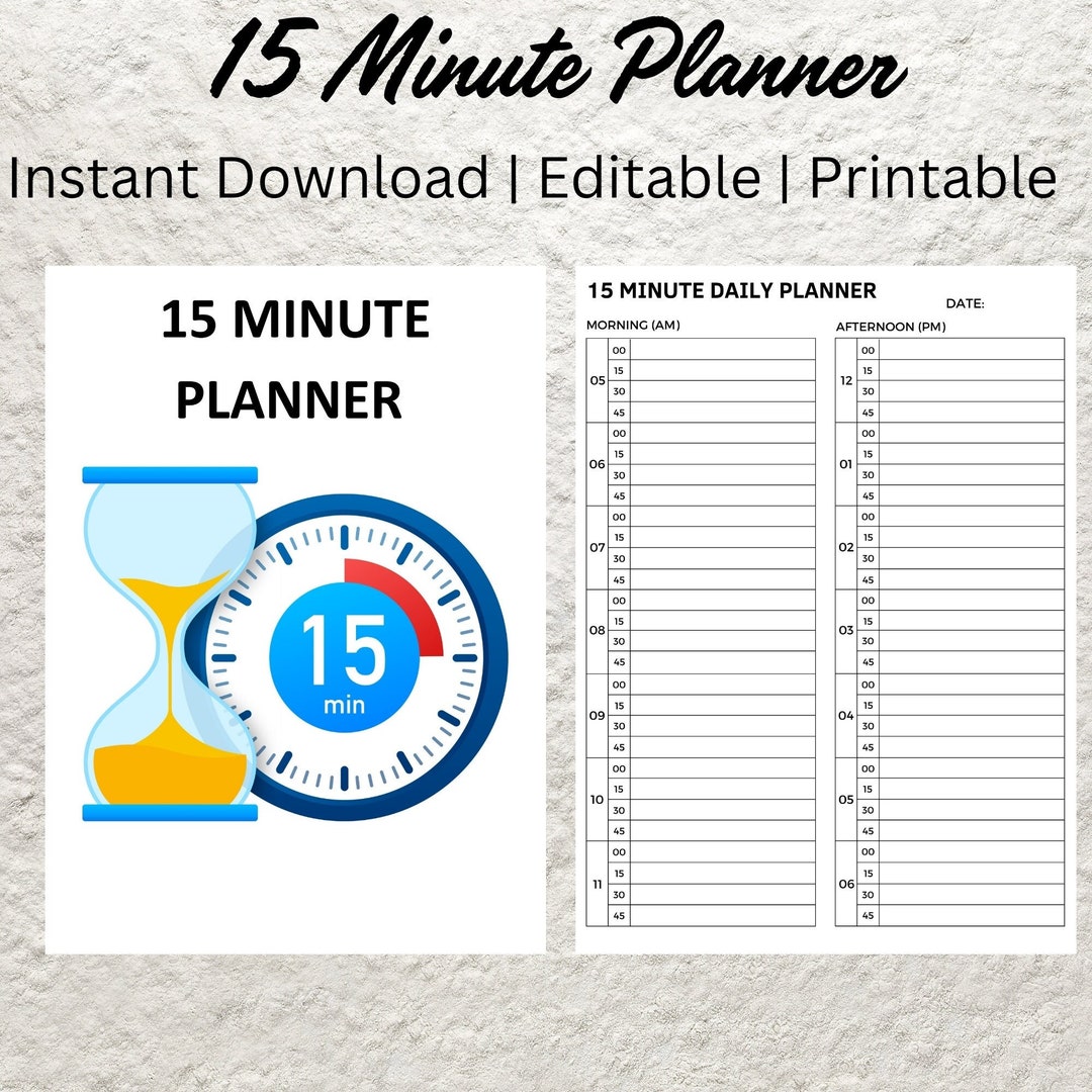 15 Minute Planner Editable 15 Minute Daily Planner Appointment Book ...
