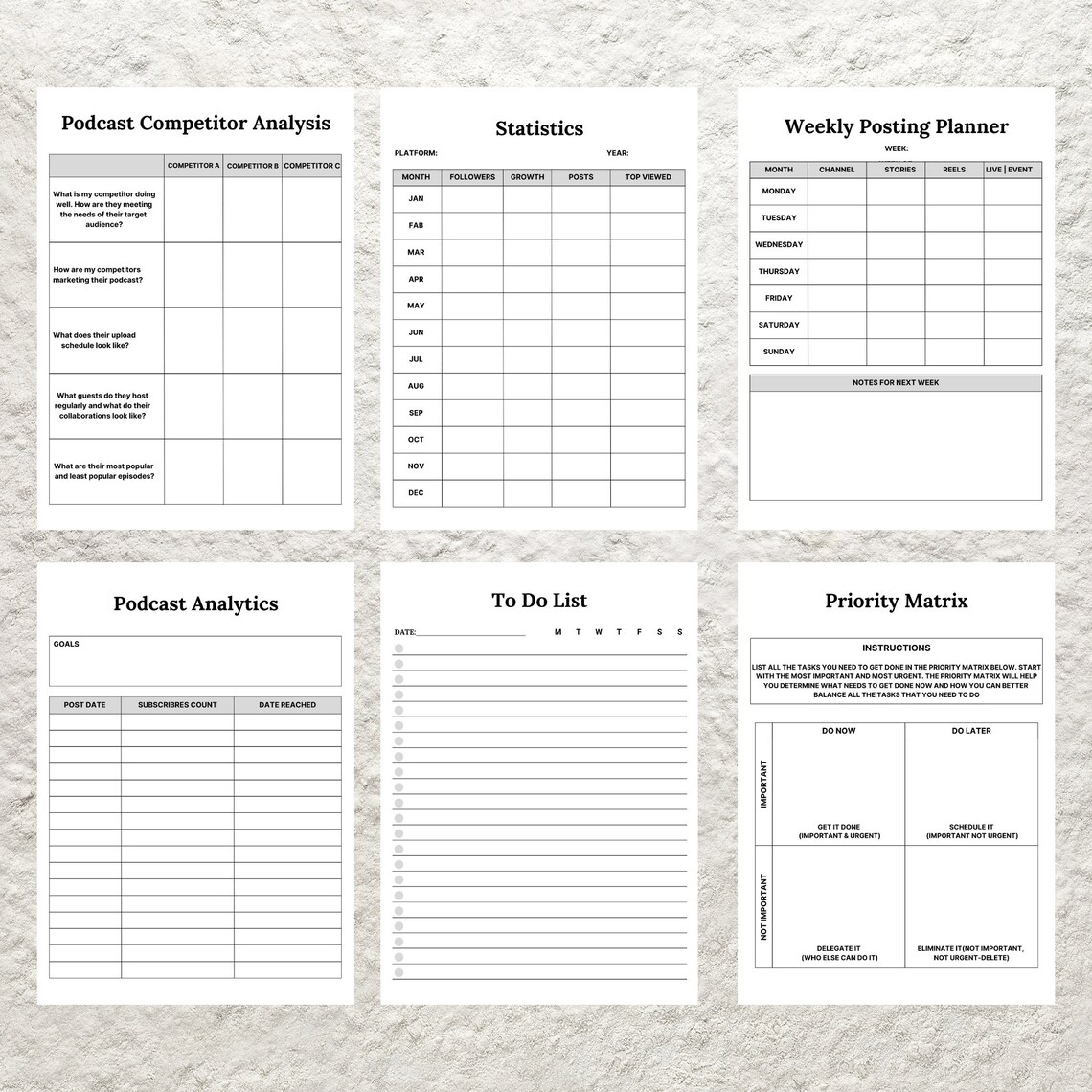 Editable Podcast Planner Bundle: Content Calendar, Checklist (printable ...
