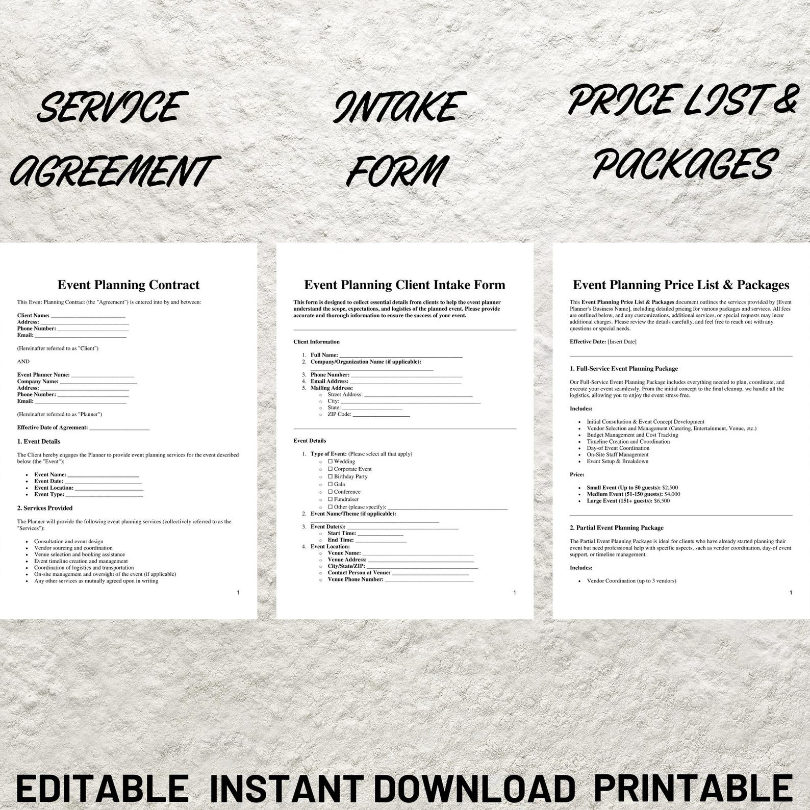 Event Planner Forms Bundle Editable Event Planner Service Agreement ...