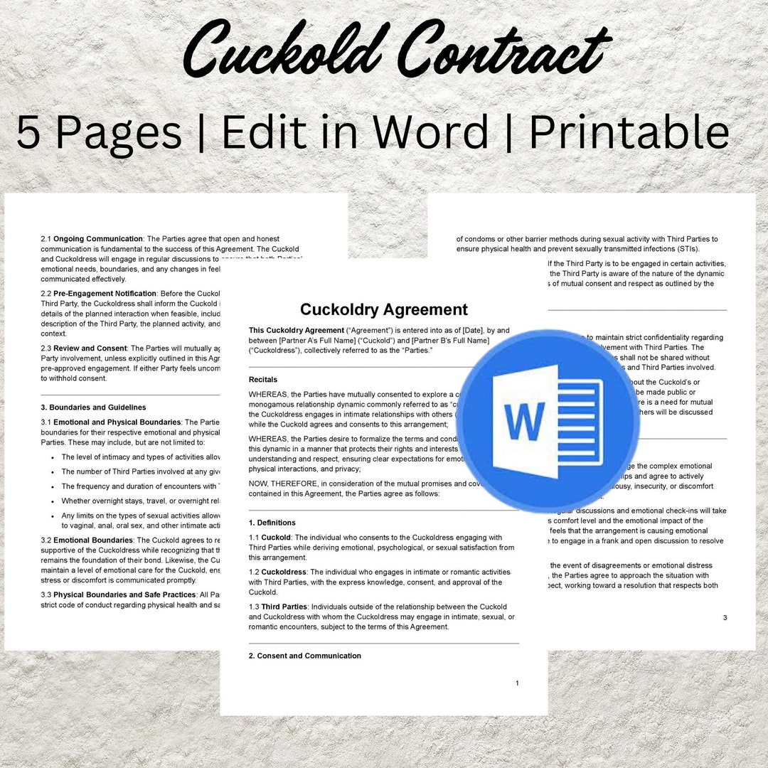 Cuckold Contract Template Editable Cuckolding Contract Printable Cuckold Agreement Cuckold ...